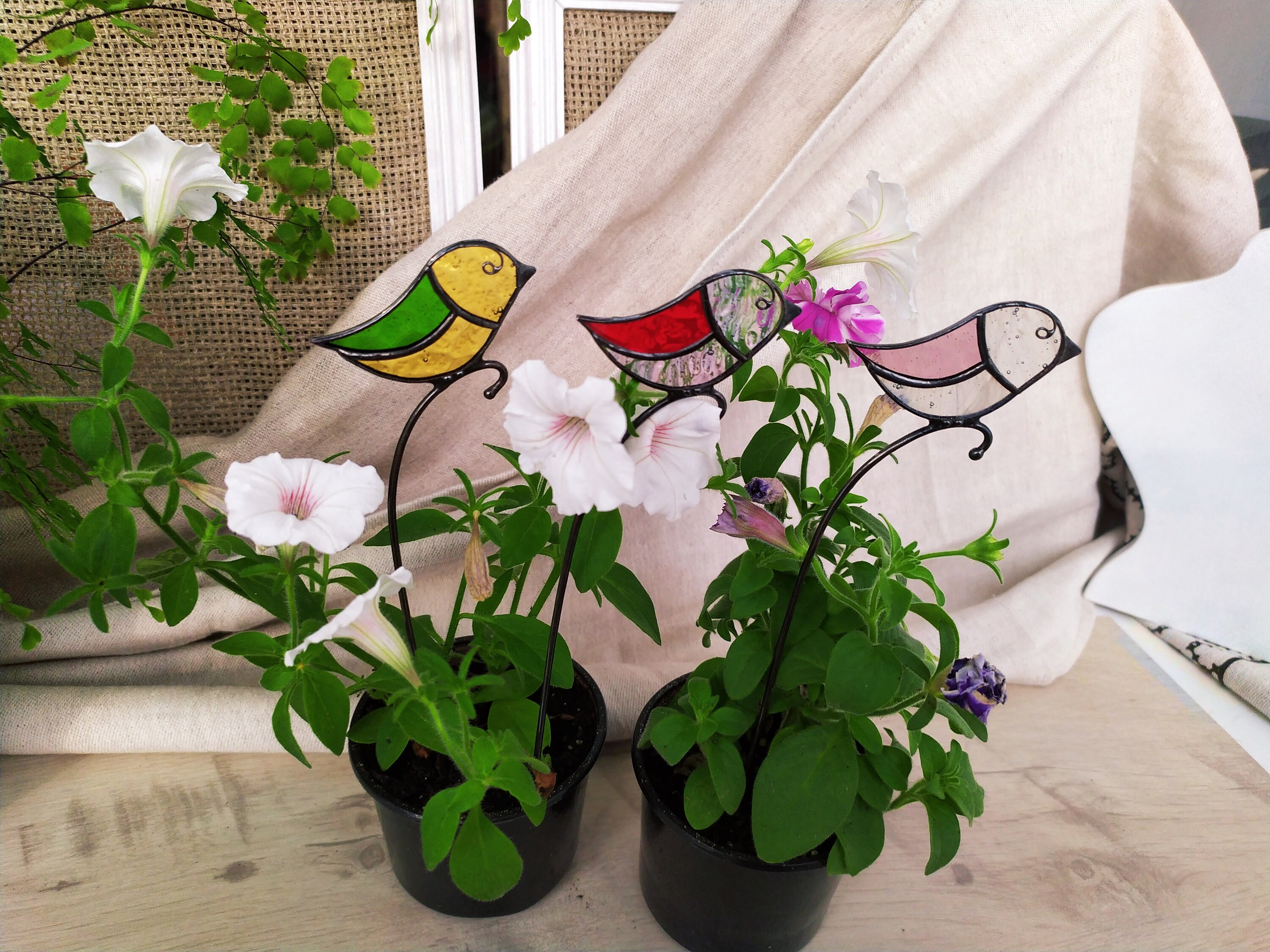Stained Glass Bird Plant Stake Garden Decoration, Little Bird Home ...