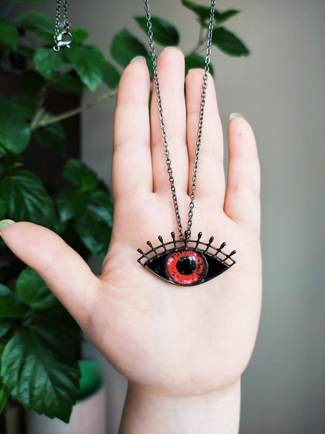 Black Eye Necklace Stained Glass Jewelry Red Eye Halloween - Etsy