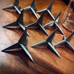 Set of 9 Japanese Makibishi 撒菱 / Tetsubishi 鉄菱 Caltrops & Custom Glass ...