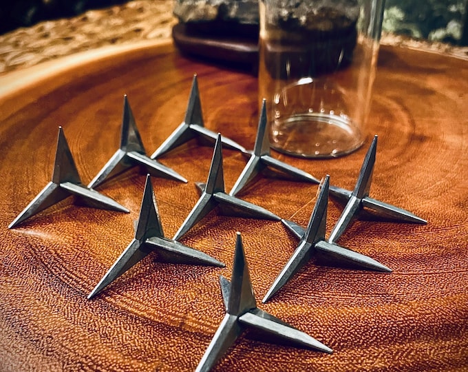Set of 9 Japanese Makibishi 撒菱 / Tetsubishi 鉄菱 Caltrops & Custom Glass ...