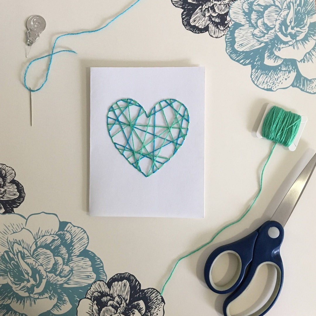 Embroidered Valentine Card - String Art Heart Card for Girlfriend, Hand ...