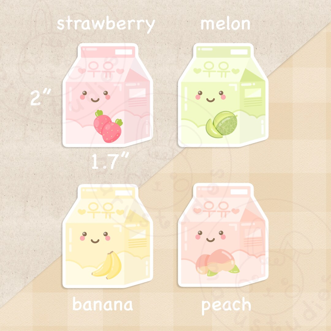 Milky Drink Stickers | Peach Melon Strawberry Banana Milk Vinyl ...