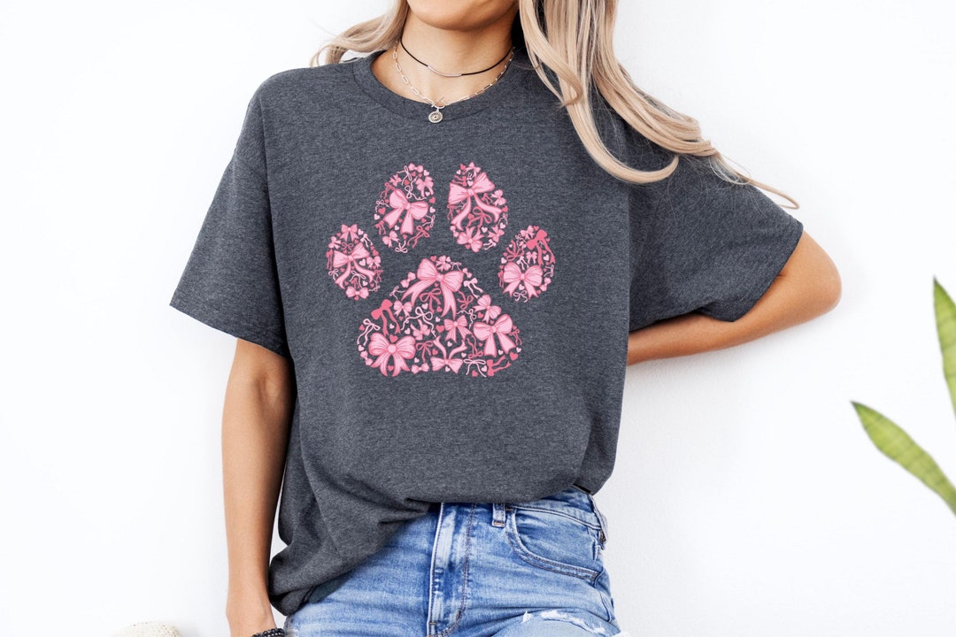 Dog Paw Coquette Bow Shirt, Dog Valentine Heart Bow Sweatshirt, Dog Mom ...