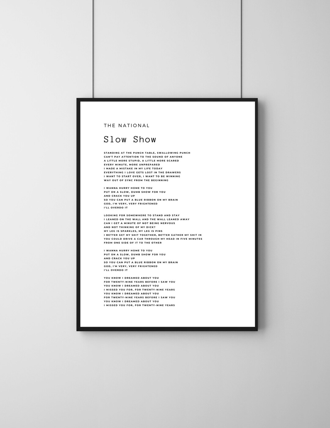 Slow Show - the National Lyrics Art - Etsy