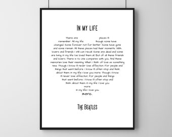 In My Life the Beatles Lyrics Poster, the Beatles in My Life Canvas ...