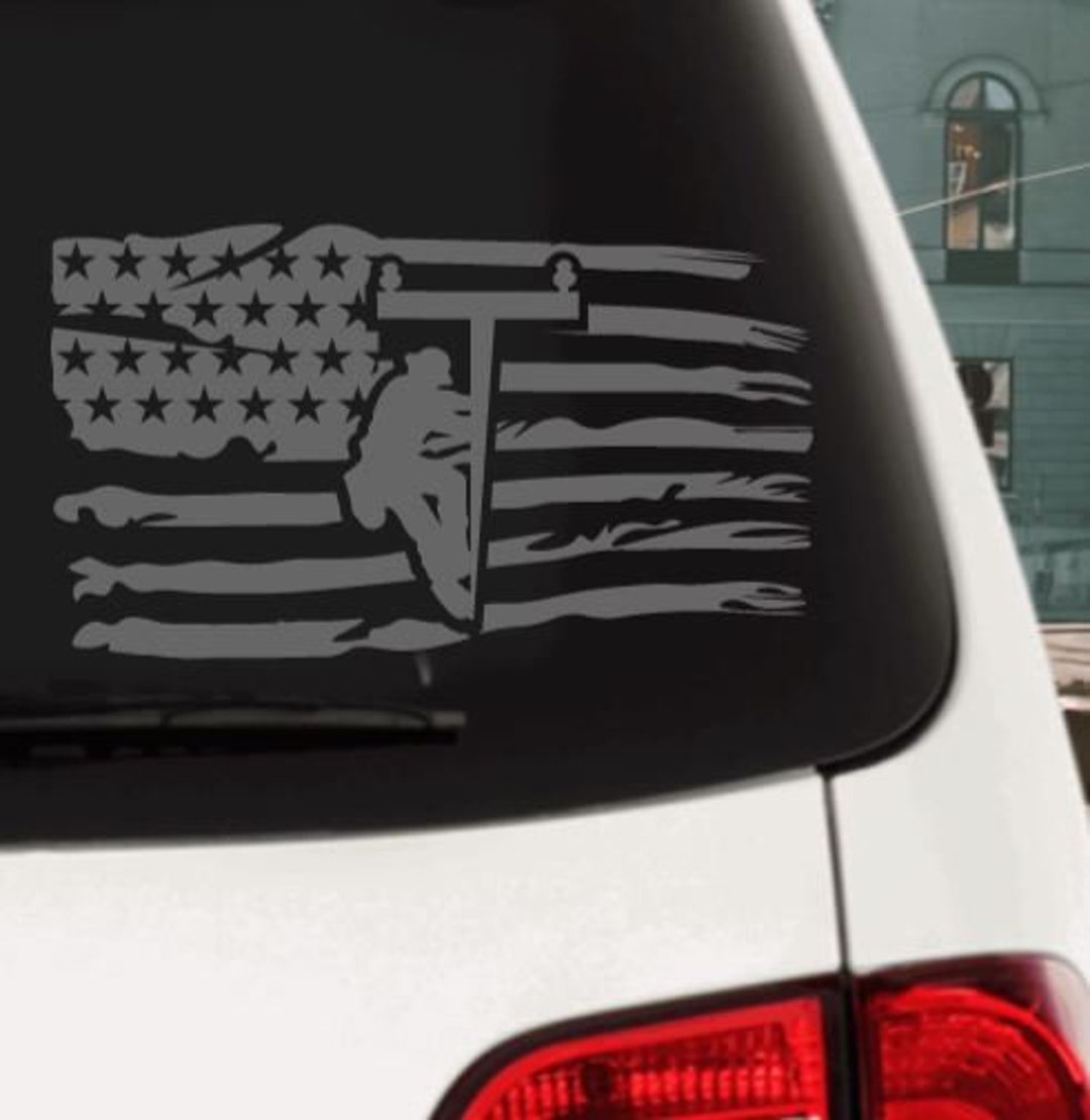 Lineman Weathered American Flag Truck Decal, Lineman Truck Decal ...