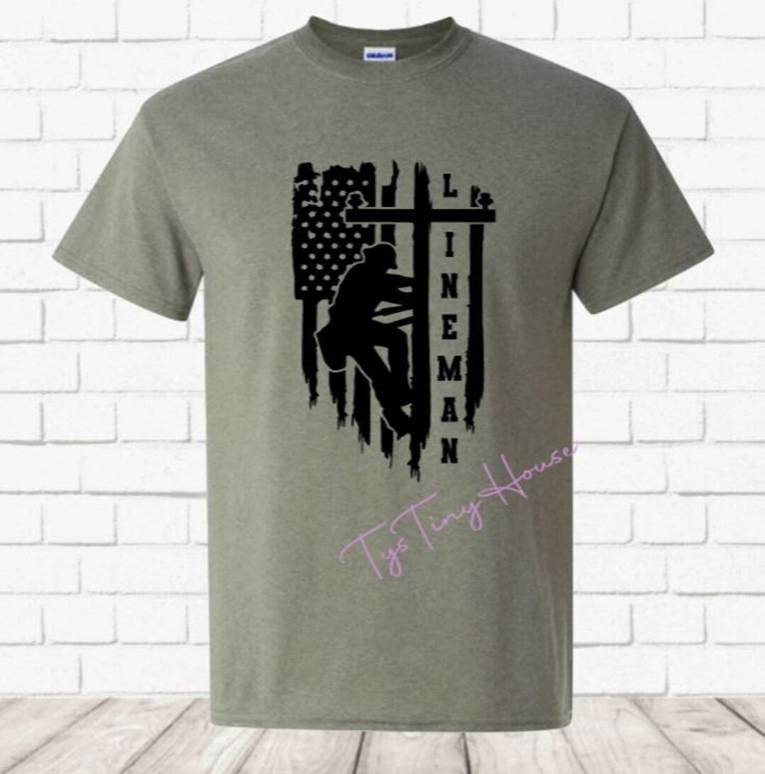 Lineman T-shirt, Lineman American Flag T-shirt, Lineman Graphic T-shirt ...