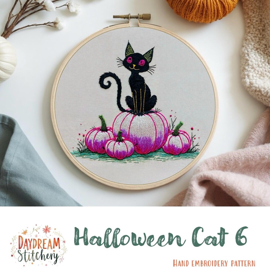 Printable Hand Embroidery Pattern: Halloween Cat 1 (PDF Art Design ...