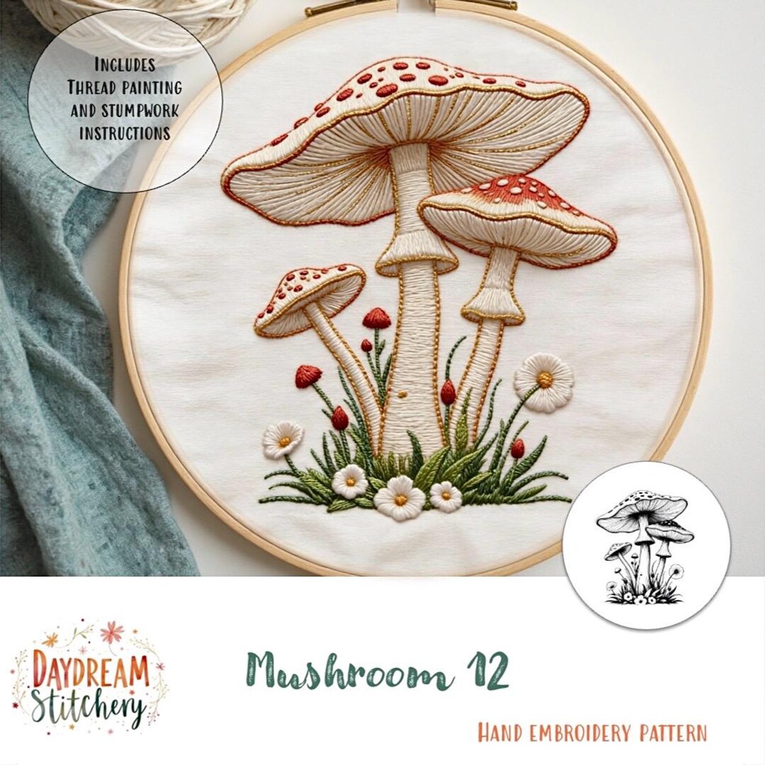PDF Pattern Hand Embroidery Design: Mushroom 12 (fungi Mycelium Nature ...
