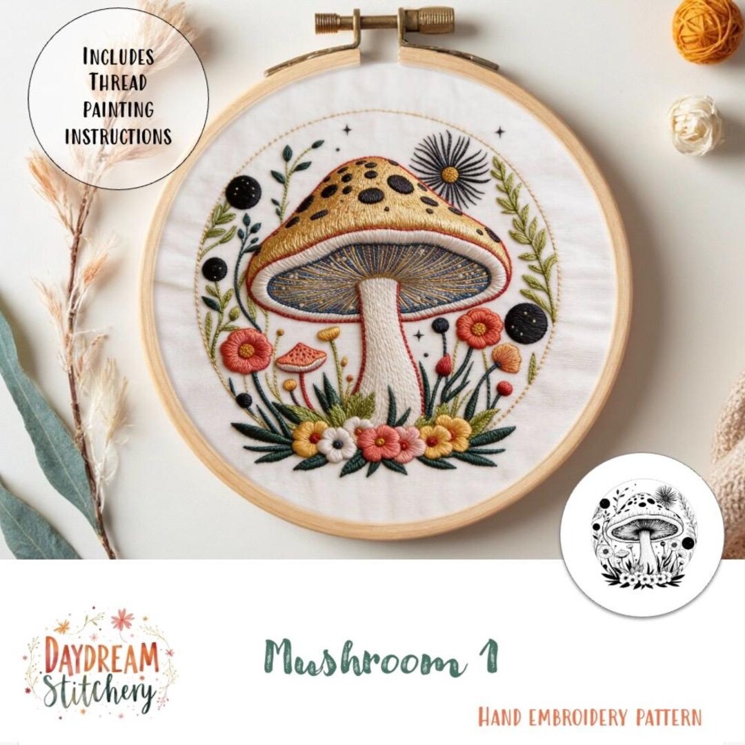 PDF Pattern Hand Embroidery Design: Mushroom 1 (fungi Mycelium Nature ...