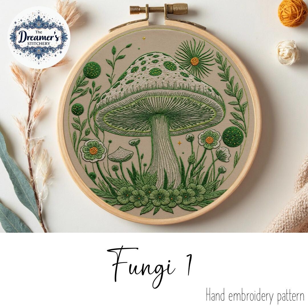 Printable Hand Embroidery Pattern: Fungi 1 (mushroom Mycelium Nature ...