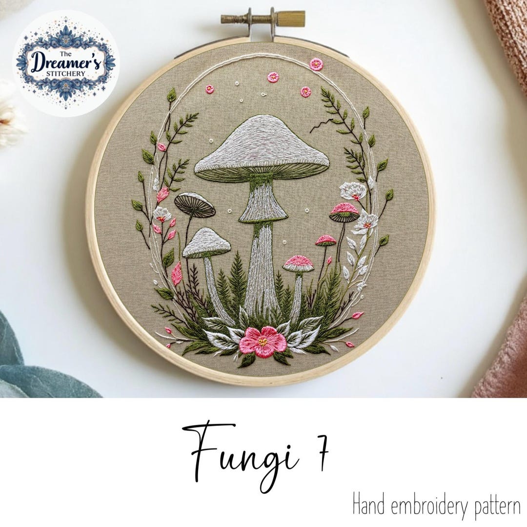Printable Hand Embroidery Pattern: Fungi 7 (mushroom Mycelium Nature ...