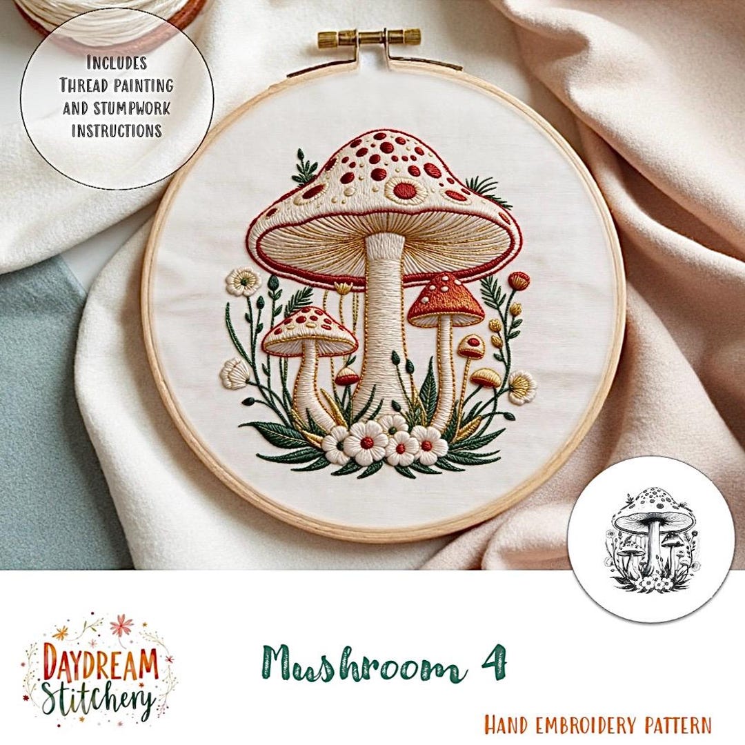 PDF Pattern Hand Embroidery Design: Mushroom 4 (fungi Mycelium Nature ...