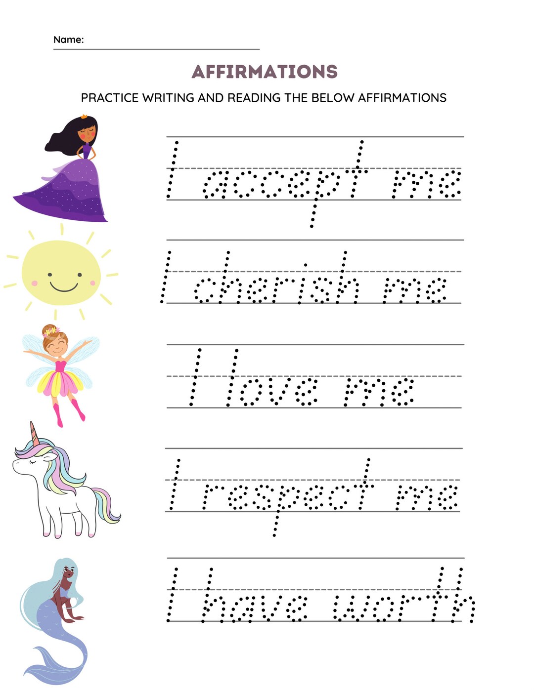 Affirmations for Kids/pre-k Activities/learning to Write/self - Etsy