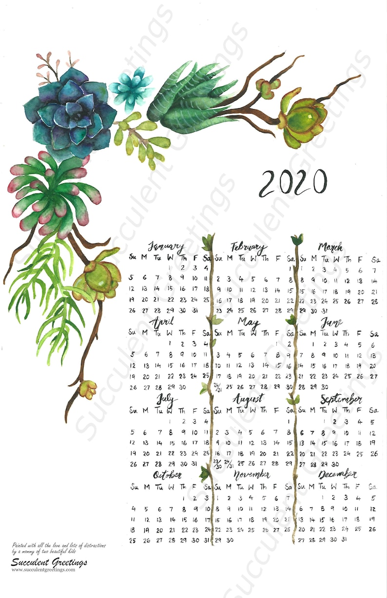 2020 Succulent Calendar (digital Download Only) - Etsy