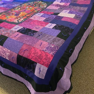 Brick Flowers - Window Pane - Panel Quilt - Purple - King - Queen - - Etsy