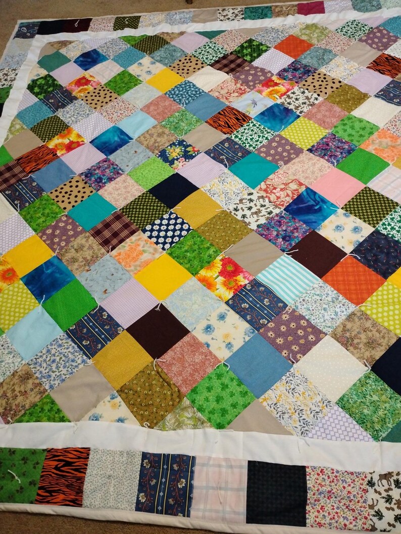 Scrap Squares Quilt - Homemade Colorful Blanket - Etsy