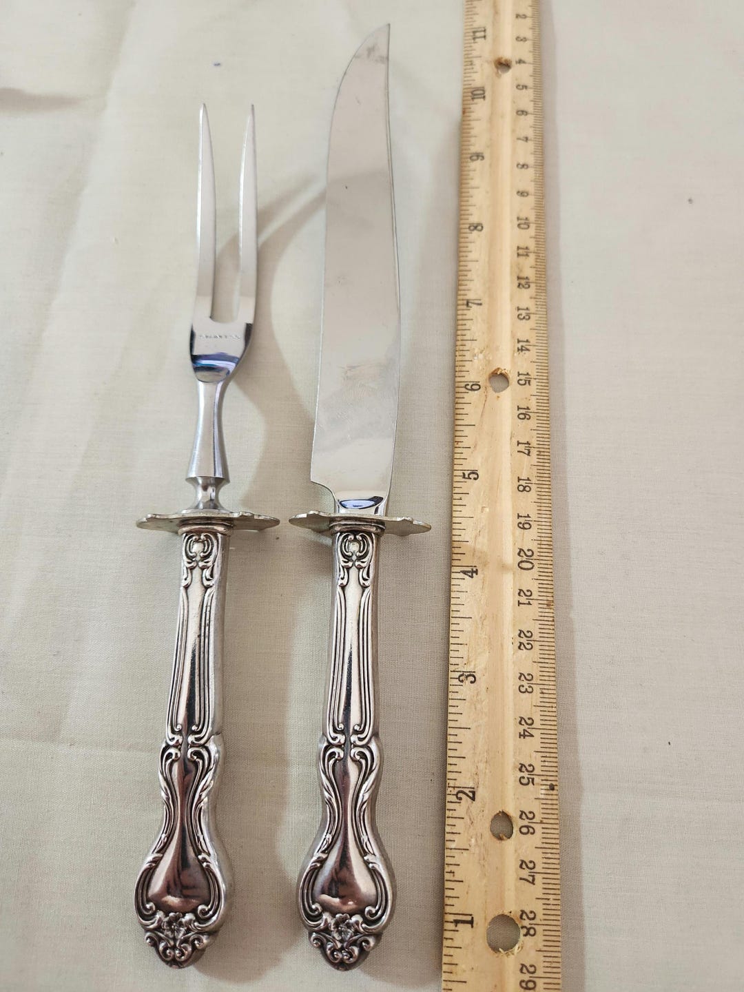 Vintage Sterling Silver Handles Meat Carving Set Fork and Knife Free ...