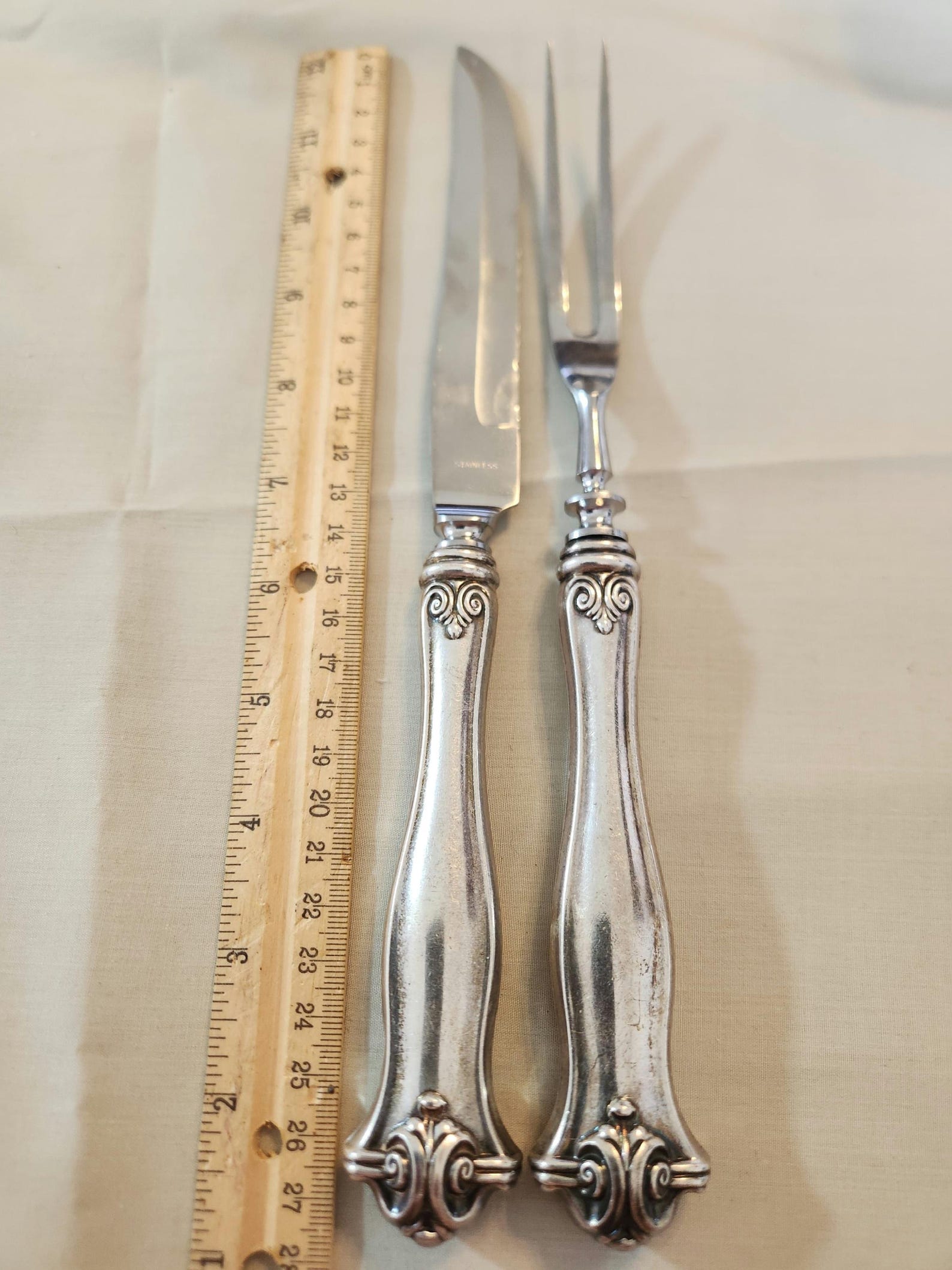 Vintage Sterling Silver Handles Meat Carving Set Fork and Knife Free ...