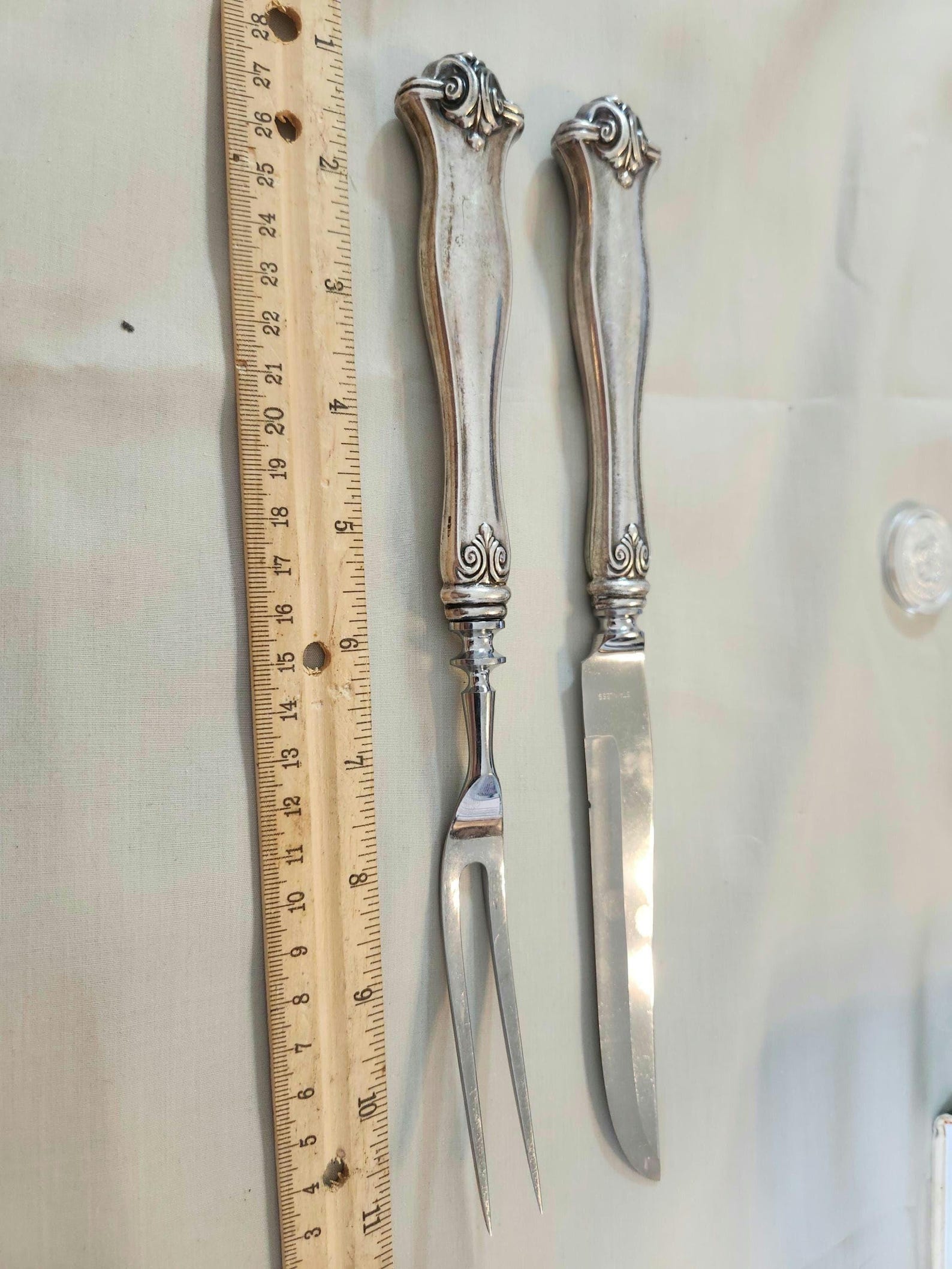 Vintage Sterling Silver Handles Meat Carving Set Fork and Knife Free ...
