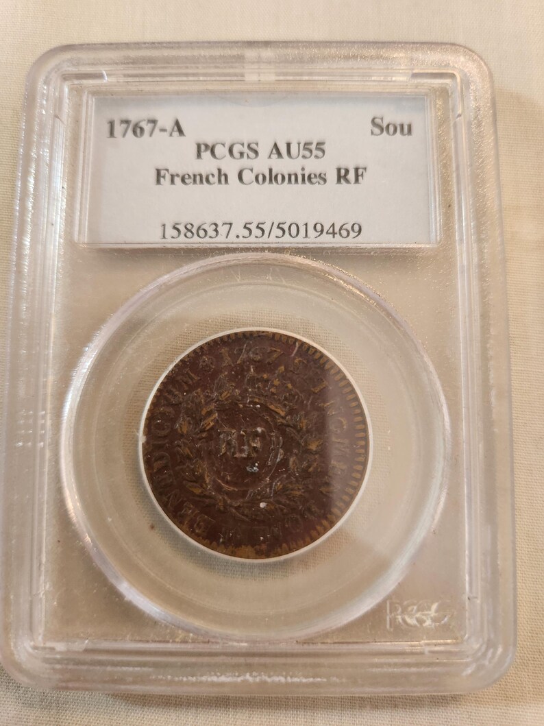 1867 A French Colonies Copper Sou Countermarked RF for Republic France ...