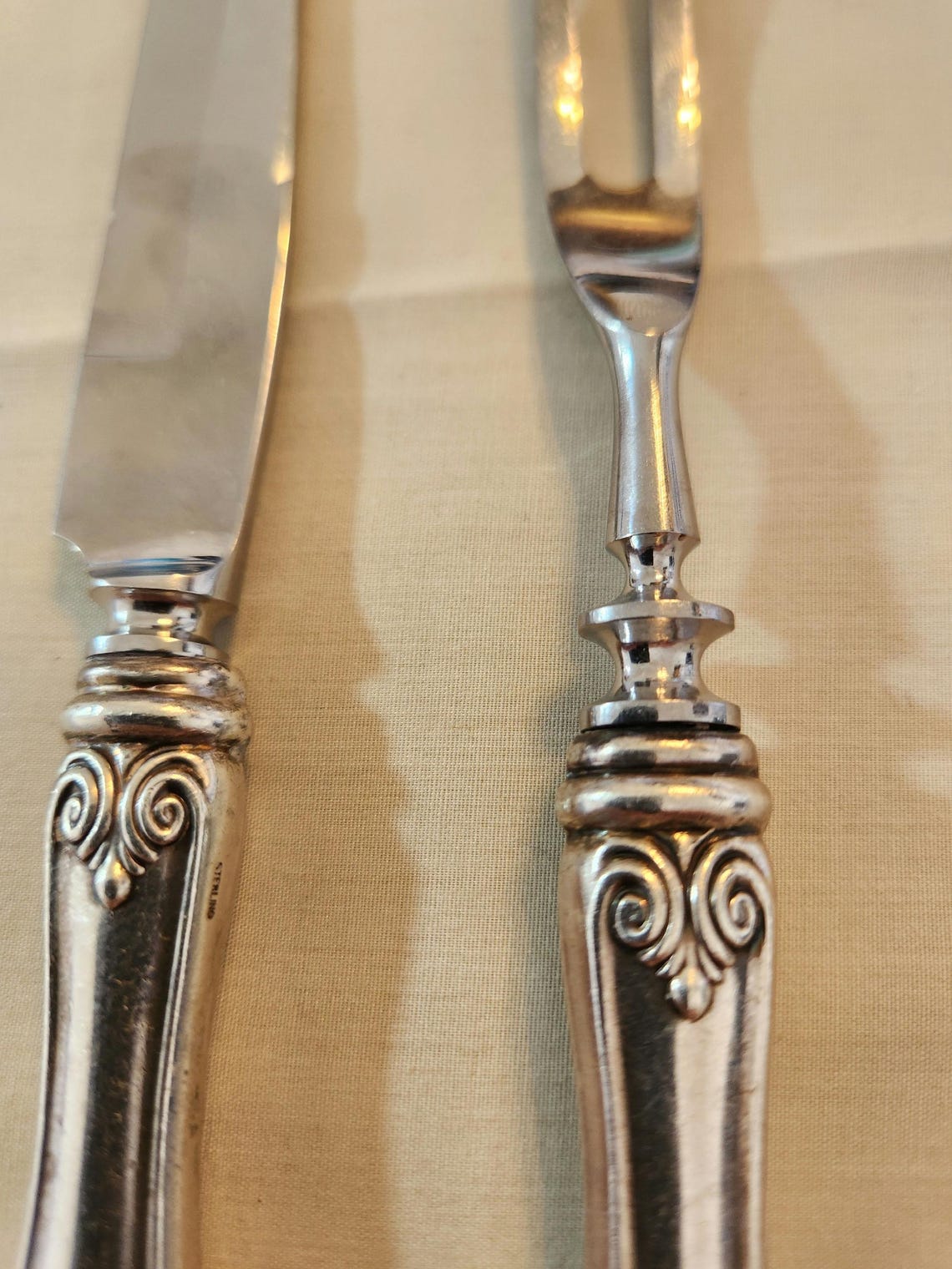 Vintage Sterling Silver Handles Meat Carving Set Fork and Knife Free ...