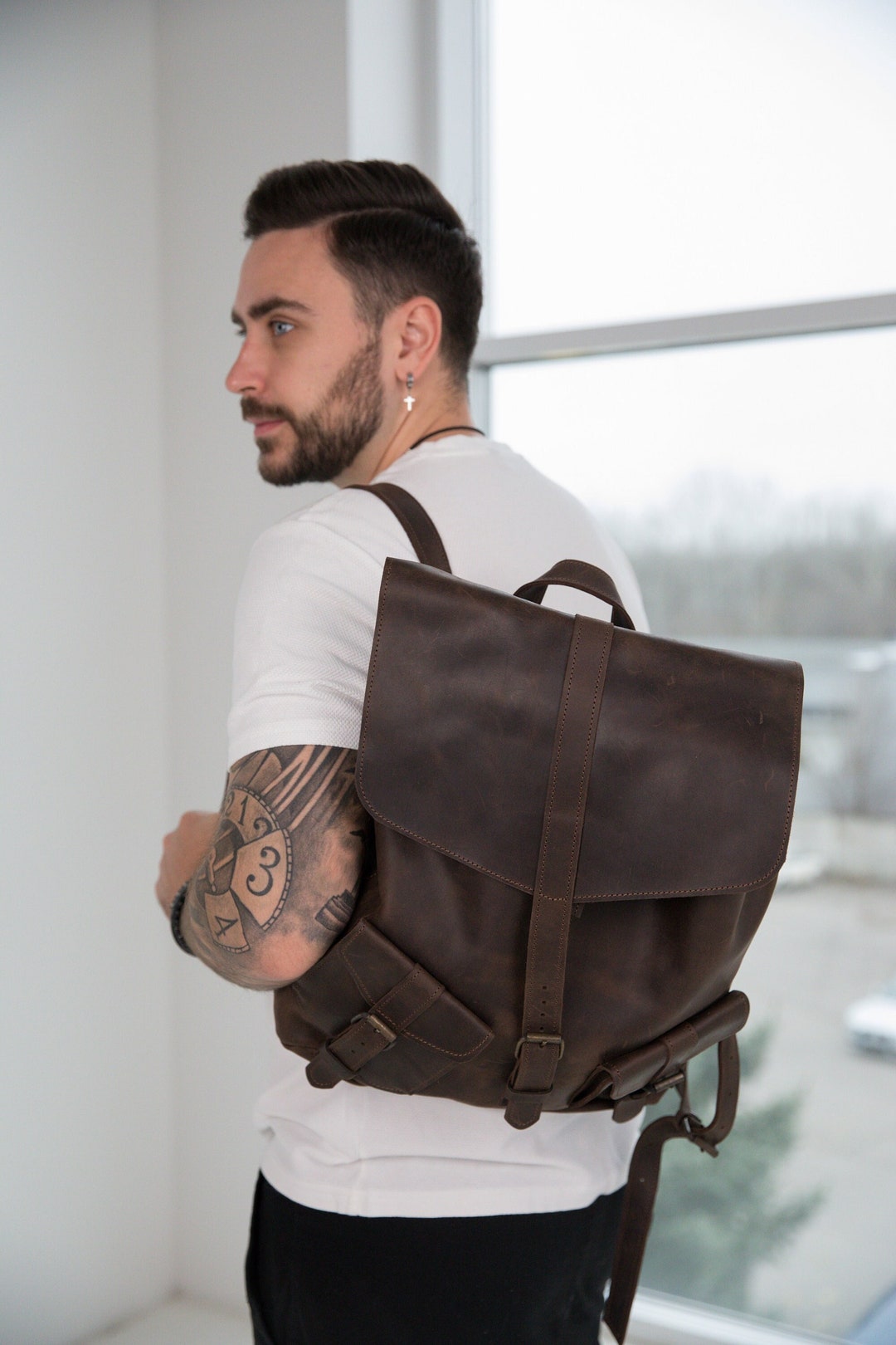 Vintage Leather Backpack Men, Laptop Leather Backpack, Rucksack ...