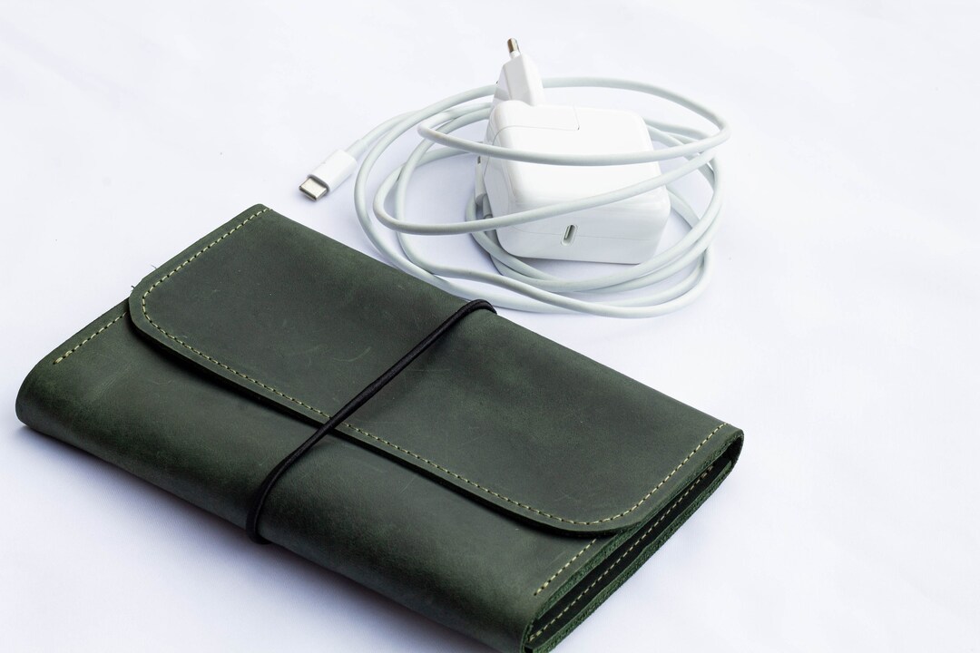 Handmade Leather Charger and Cable Organizer Bag, Personalized Gifts ...