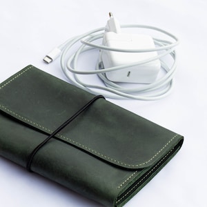 Handmade Leather Charger and Cable Organizer Bag, Personalized Gifts ...