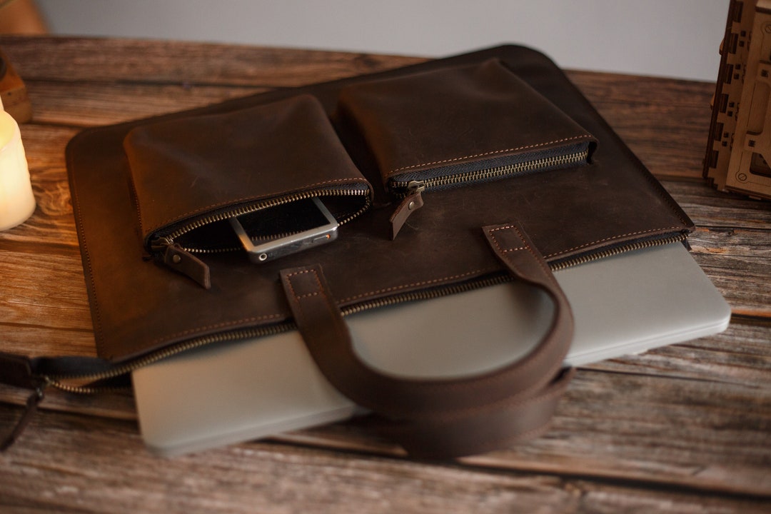 Personalized Brown Leather Laptop Bag, Custom Laptop Case, Personalized ...