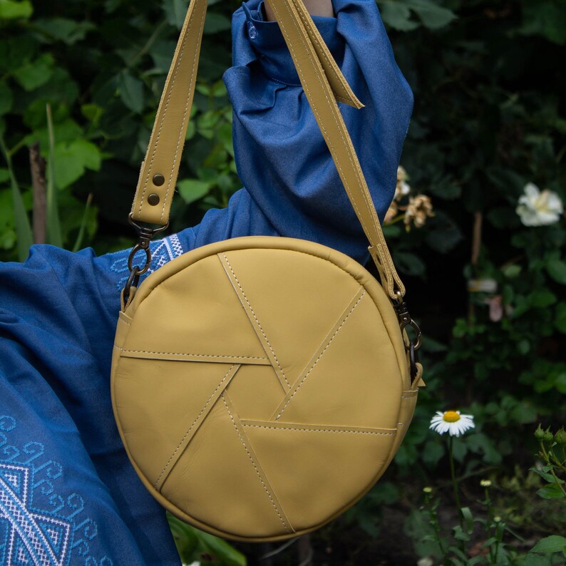 Unique Geometric Womens Bag, Custom Circle Bag, Round Leather Bag ...