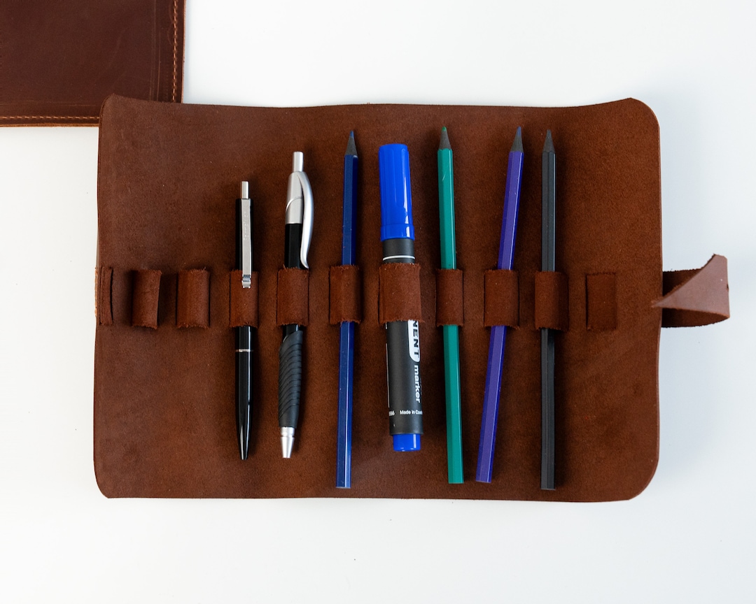 Leather Canvas Pen Roll, Custom Pen Holder, Artist Gift, Pencil Storage ...