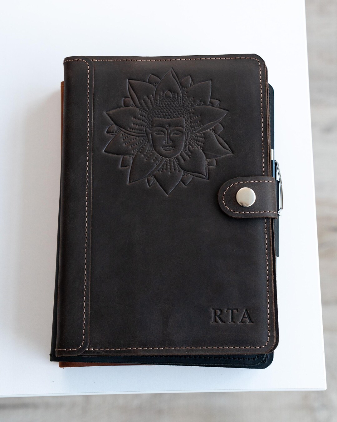 Personalized Buddha Embossed Leather Journal, Custom Notebook, Engraved ...
