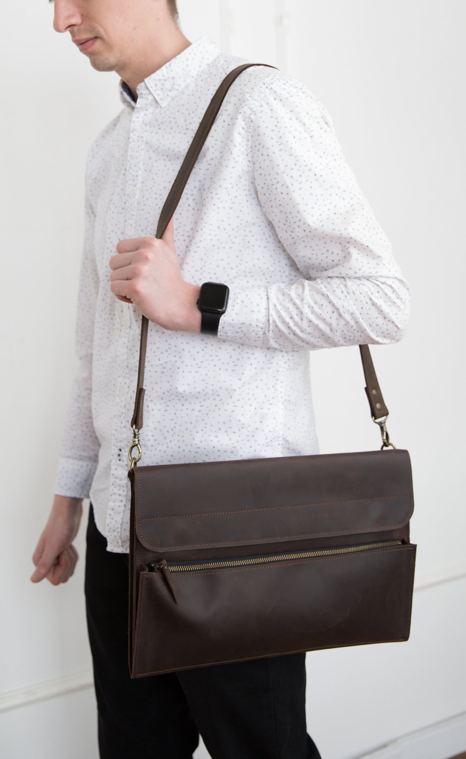 Brown Custom Men's Laptop Bag, Personalized Computer Briefcase ...