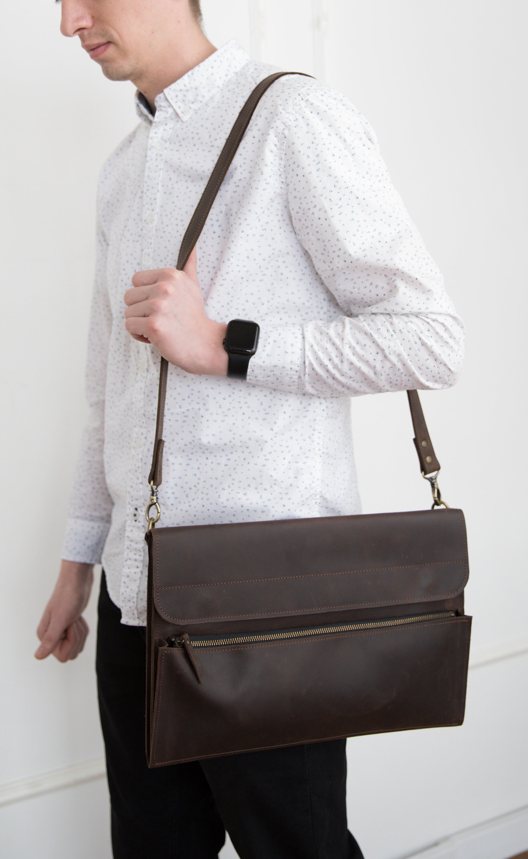 Brown Custom Men's Laptop Bag, Personalized Computer Briefcase ...