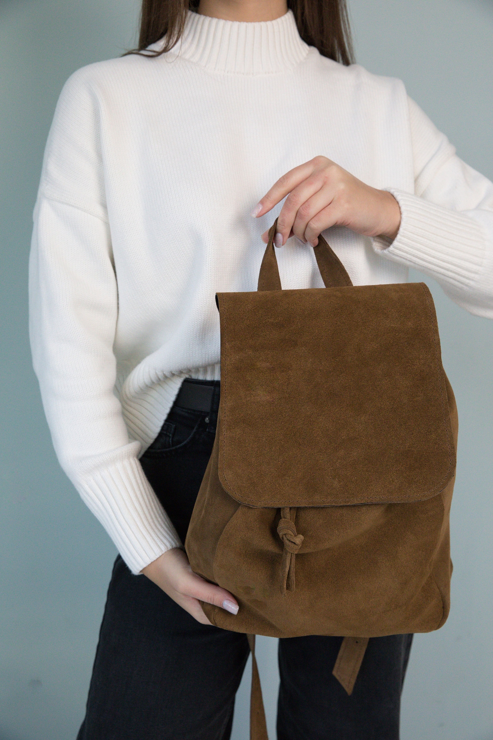 Stylish Suede Backpack for Women, Commuter Suede Backpack, Leather Mini ...