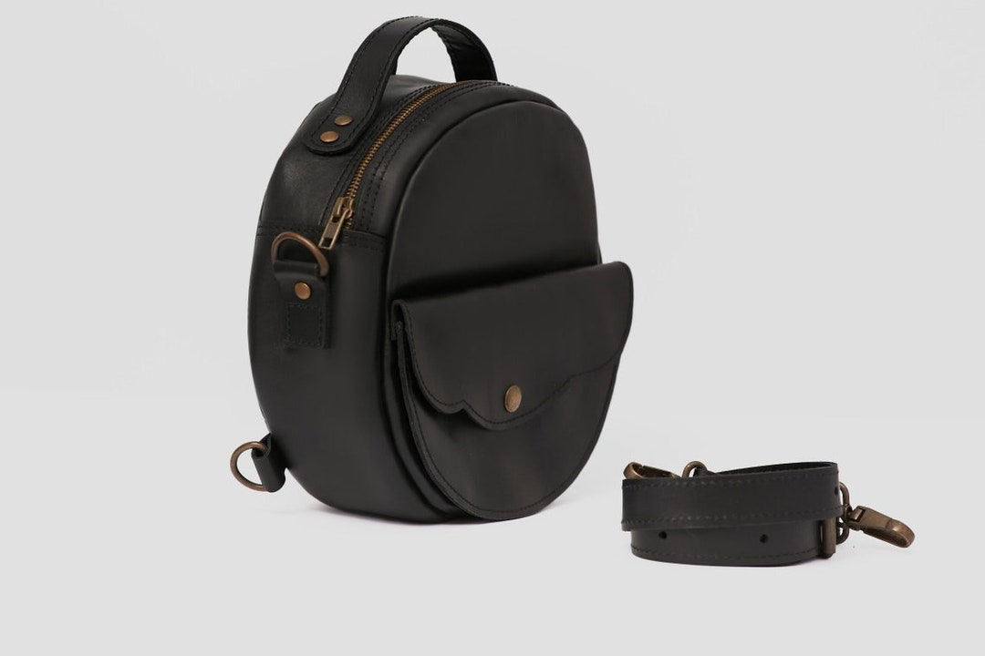 Retro Leather Bag, Leather Circular Bag, Round Bag, Vintage Bag, Circle ...