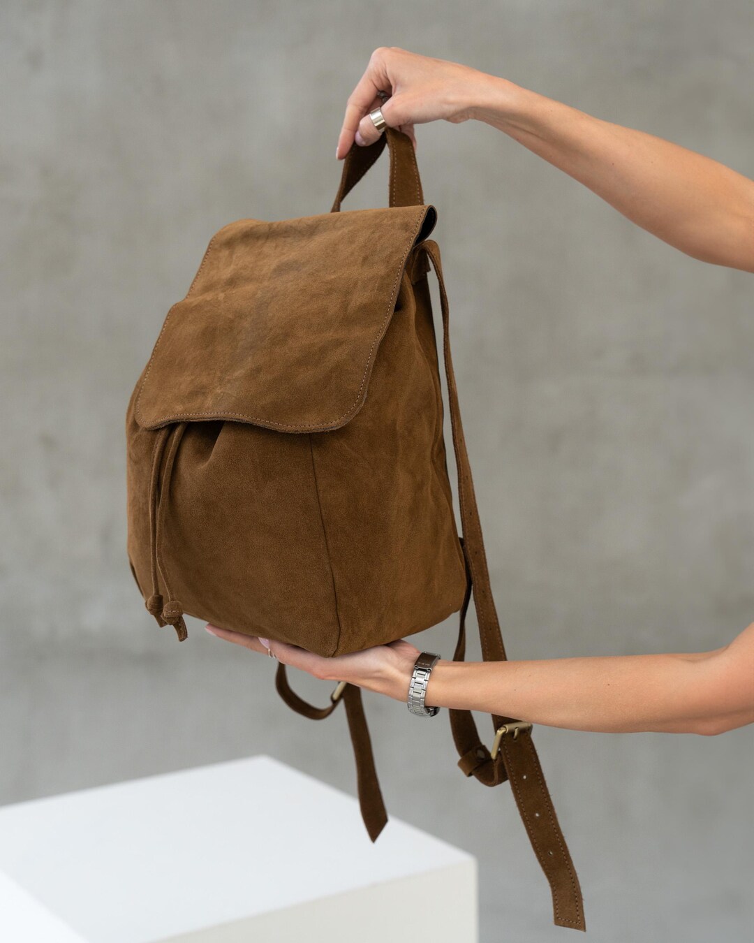 Vintage Style Suede Backpack for Women, Brown Bag, Shoulder Bag ...