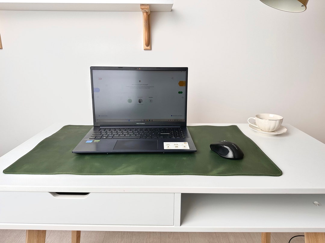Custom Green Leather Desk Mat, Large Crazy Horse Desk Pad, Personalized ...