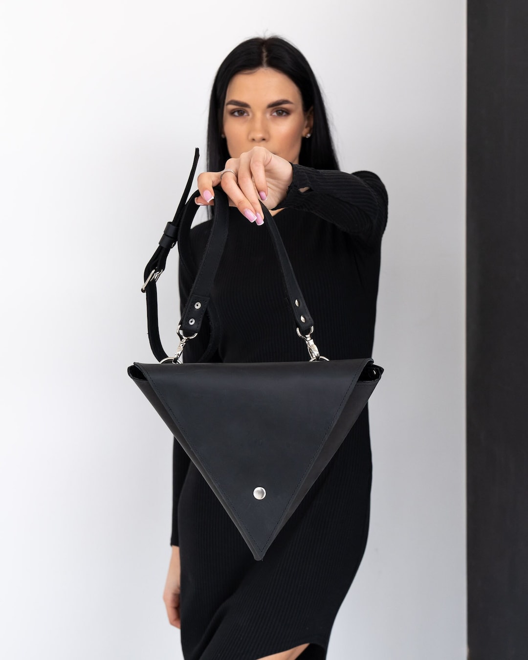 Unique Triangle Shoulder Bag, Simple Elegant Bag, Triangle Leather Bag ...