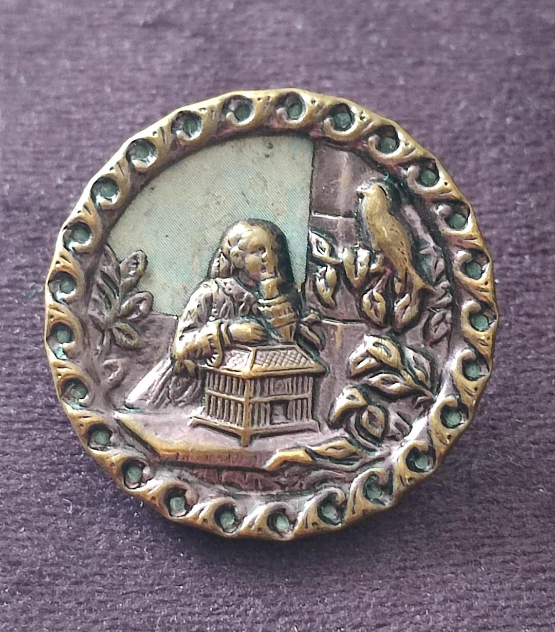 Victorian Pressed Brass Girl Button - Etsy