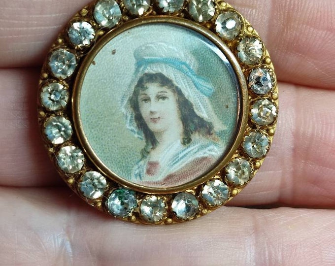 Antique Lithograph & Paste Portrait Button - Etsy