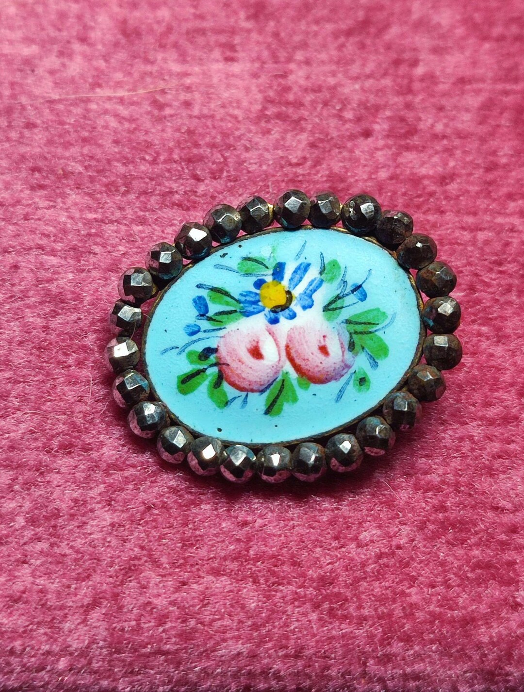 Oval Enamel Button With Steel Border - Etsy