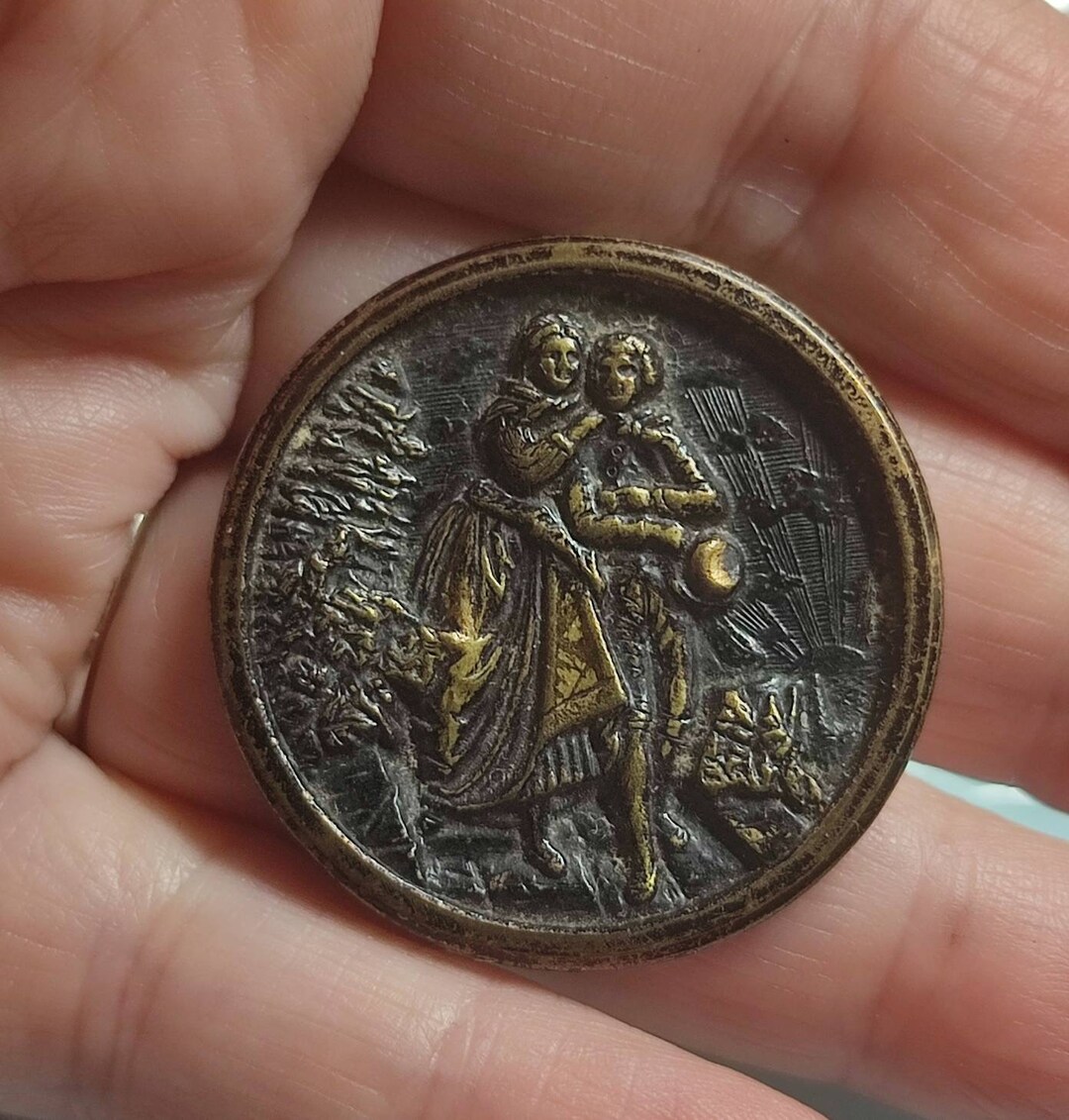 Antique Pressed Brass Lucie & Edgar Button - Etsy