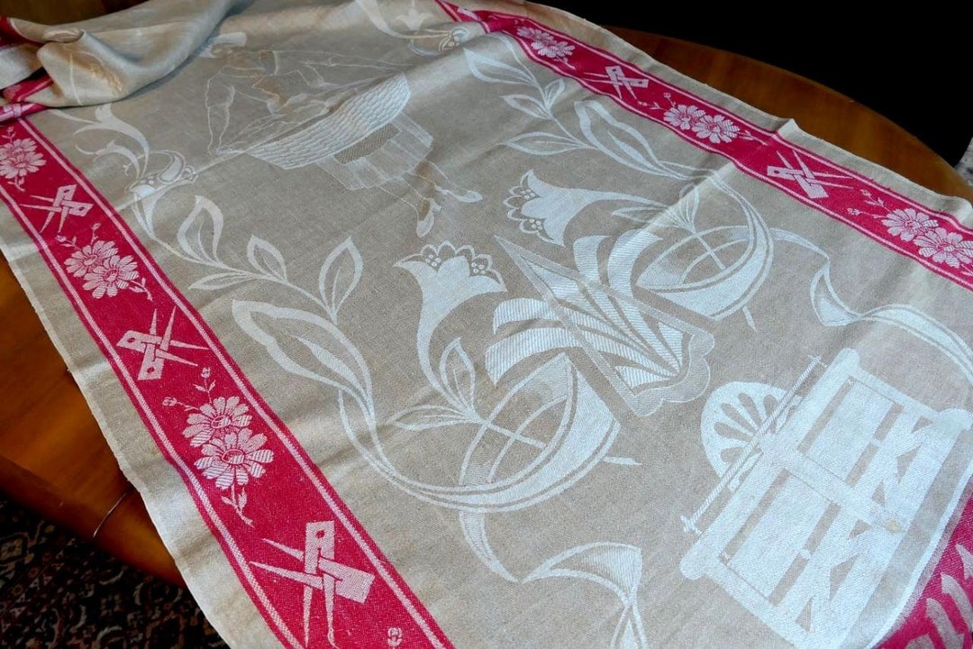 Collectors Rarity Iconic Woven Art-nouveau Mangle Cloth Lady W Laundry ...