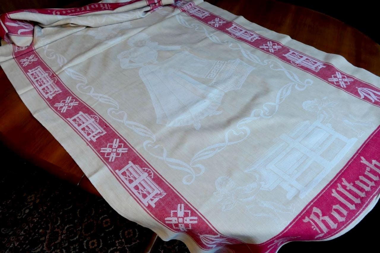 Collectors Rarity Iconic Woven Art-nouveau Mangle Cloth Lady in Long ...