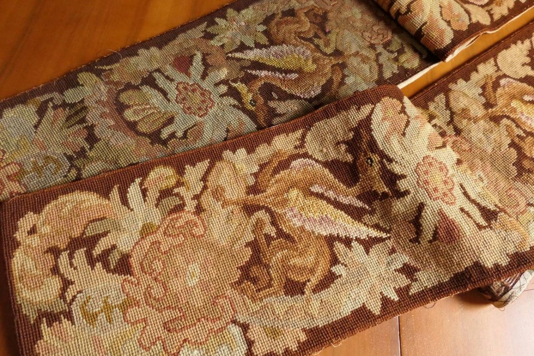 Gorgeous French Antique Embroidered Griffon Tapestry for Bellpull or ...