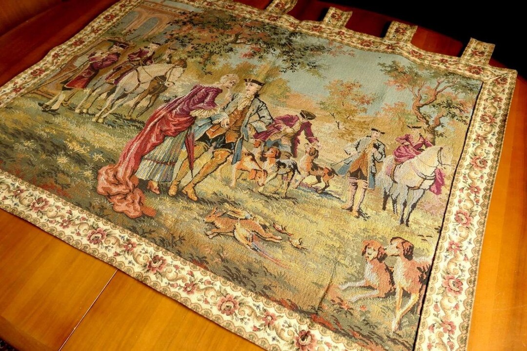 Precious Vintage Tapestry W/ 18thc Theme Noble Hunting Party 37x30" - Etsy