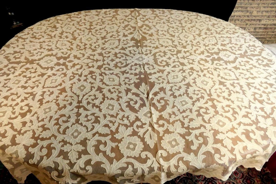 B7 Adorable Handmade Antique Cream Colored Table Cloth All Applique ...