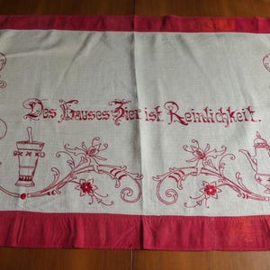 Antique Linen Rework Wall Hanging W/ Dictum Des Hauses Zier Ist ...